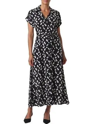 FRANNE GOLDE Polka Dot Print Belted Shirt Dress - Black