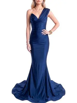 JESSICA ANGEL JESSICA ANGEL One-Shoulder Gown Navy