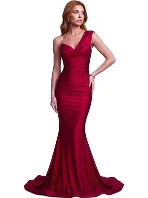JESSICA ANGEL One-shoulder Soft Draped Mermaid Gown - Red