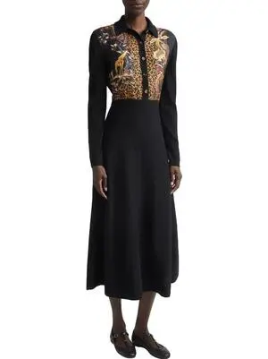 Etro Mixed Media Long Sleeve Midi Sweater Dress - Black
