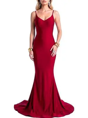 JESSICA ANGEL Open Back Sweetheart Mermaid Gown - Red