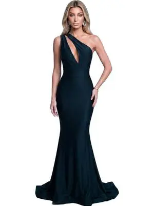 JESSICA ANGEL Jessica Angel Asymmetrical Cutout Mermaid Evening Gown Black
