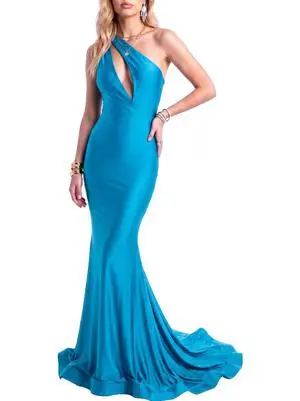 JESSICA ANGEL Asymmetrical Cutout Mermaid Gown - Turquoise