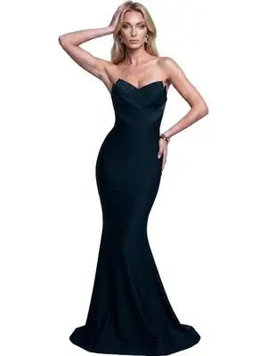 JESSICA ANGEL Strapless Layered Tulip Bodice Mermaid Evening Gown - Black