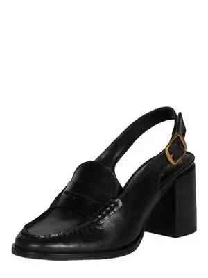Vince Camuto Slingback Penny Loafer Pumps With Stacked Heel - Black