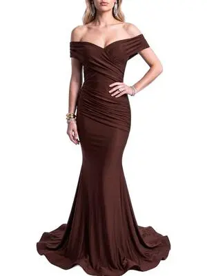 JESSICA ANGEL Off-the-shoulder Mermaid Gown - Brown