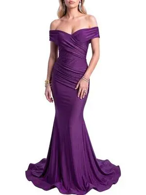 JESSICA ANGEL Off-the-shoulder Mermaid Gown - Grape