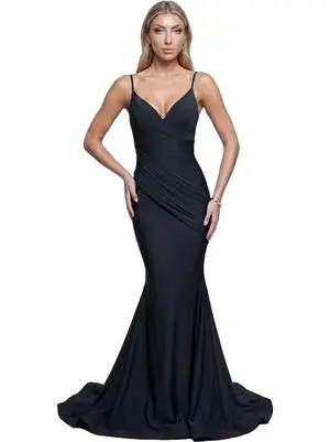 JESSICA ANGEL Ruched Mermaid Evening Gown - Black