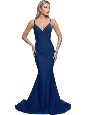 JESSICA ANGEL Ruched Mermaid Evening Gown - Navy