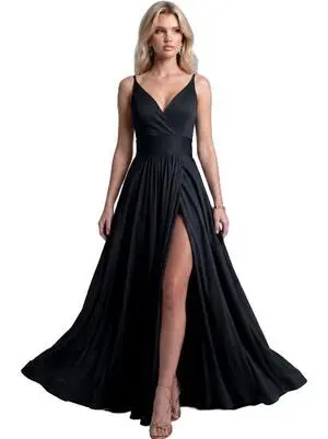 JESSICA ANGEL Cross Front Neck Empire Waist Gown - Black