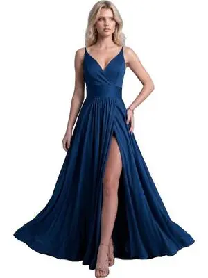 JESSICA ANGEL Cross Front Neck Empire Waist Gown - Navy