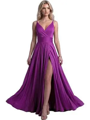 JESSICA ANGEL Cross Front Neck Empire Waist Gown - Plum