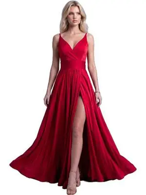 JESSICA ANGEL Cross Front Neck Empire Waist Gown - Red