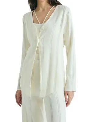 SCALPERS Slanted Knit Cardigan With V-neckline - Ecru