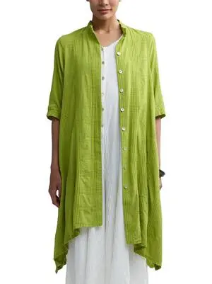LUUKAA Vela Check-embroidered Cotton Shirt Dress - Lime