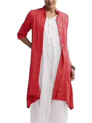 LUUKAA Vela Check-embroidered Cotton Shirt Dress - Vermillion