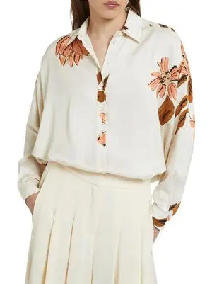 OTTOD'AME Viscose Twill Floral Print Shirt - Ecru