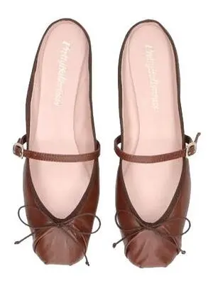 Pretty Ballerinas Square Toe Ballet Slide With Bow Detailing - Brown