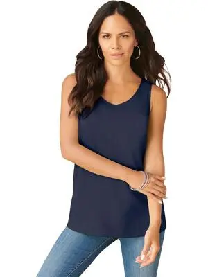 ROAMAN'S Cotton Scoopneck Tank Top - Navy