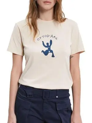 OTTOD'AME Cotton T-shirt With Graphic Print - Ecru