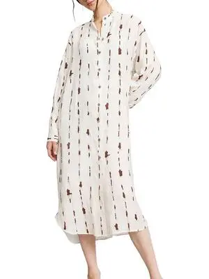 OTTOD'AME Ottod'Ame Printed Ramie Midi Shirt Dress Ecru