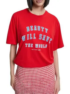 OTTOD'AME Beauty Will Save The World" Cotton T-shirt - Red