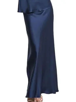 OTTOD'AME Flowy Pleated Maxi Skirt In Viscose - Blue
