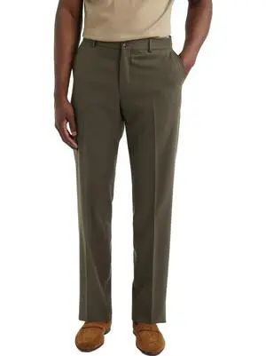Berle Nano Reflex Solid Flat Front Dress Pants - Dark Olive