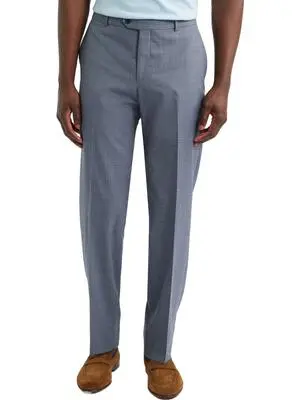 Berle Luxury Performance Flat Front Multiscreen Check Dress Pants - Blue