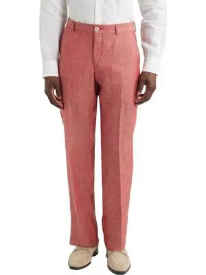 Berle Flat Front Slub Linen Chambray Dress Pants - Red