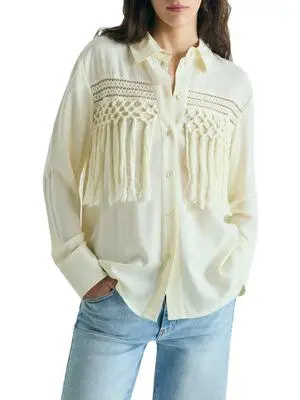SCALPERS Fringe Detail Shirt - Ecru