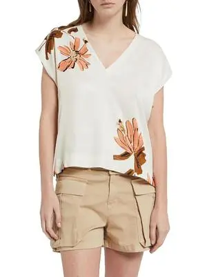 OTTOD'AME Printed Viscose V-neck Blouse - Ecru