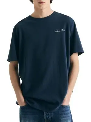 SCALPERS Contrasting Embroidered T-shirt Relaxed - Navy