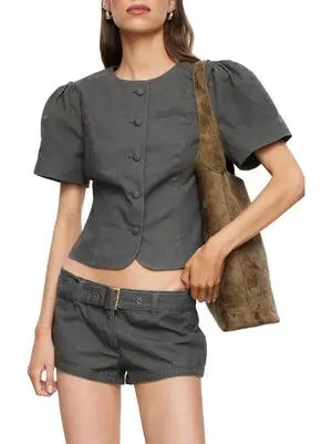 Lioness Puff Sleeve Cotton Top - Moss