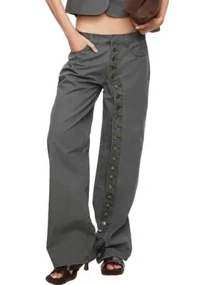 Lioness LIONESS Penny Cotton Pants With Exposed Button Fly Moss