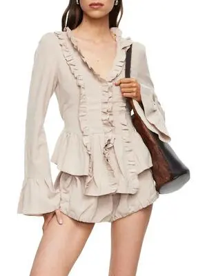 Lioness LIONESS Odette Ruffle Bell Sleeve Top Beige