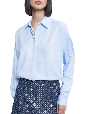 OTTOD'AME Oversized Cotton Shirt With Asymmetric Hem - Blue