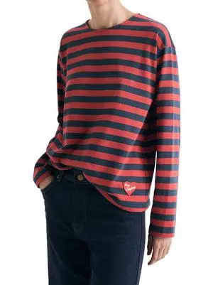 SCALPERS Striped Cotton T-shirt With Logo Patch - Redstripes