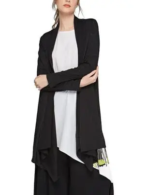 LUUKAA LUUKAA Devore Cotton Jersey Duster With Pointed Hem Black