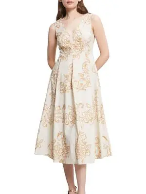 OTTOD'AME Printed Poplin Midi Dress - Ecru