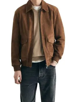 SCALPERS Suede Bomber Jacket - Brown