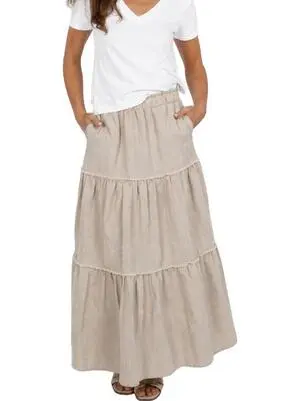 LEISURE LAB Ojai Tiered Midi Skirt - Oat