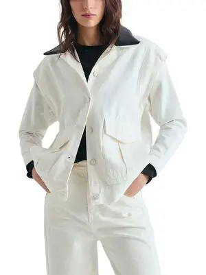 SCALPERS Contrast Lapel Denim Jacket - Ecru