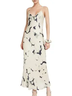 OTTOD'AME Printed Viscose Maxi Dress With Coordinated Scrunchie - Ecru