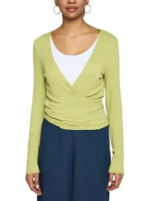 LUUKAA Kai Wrinkled Viscose Jersey Wrap Top With V-neck And Back-tie - Lime