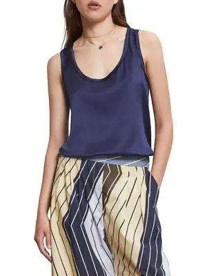 OTTOD'AME Two-fabric Sleeveless Crewneck Tank - Blue