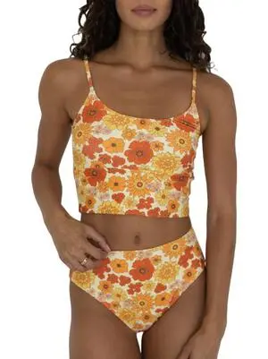 Geode Swimwear Flora Scoop Neck Tankini Top - Yellow