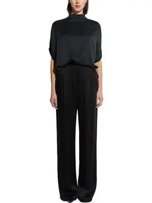 Lapointe Relaxed Pleated Satin Pants - Black