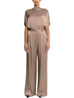 Lapointe Relaxed Pleated Satin Pants - Oat