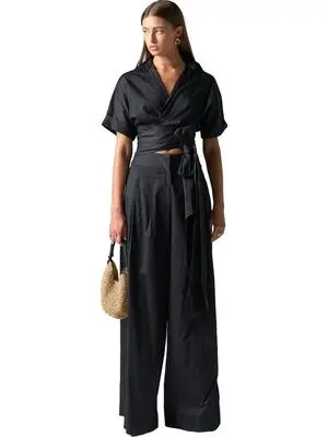 JBQ Logan High-waisted Wide-leg Pleated Trousers - Black